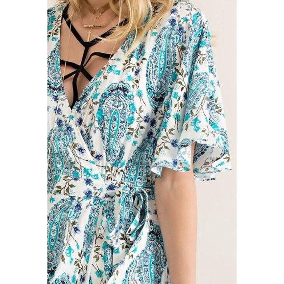 entro | Dresses | Blue White Paisley Entro Boho Peasant Low Cut Flutter ...